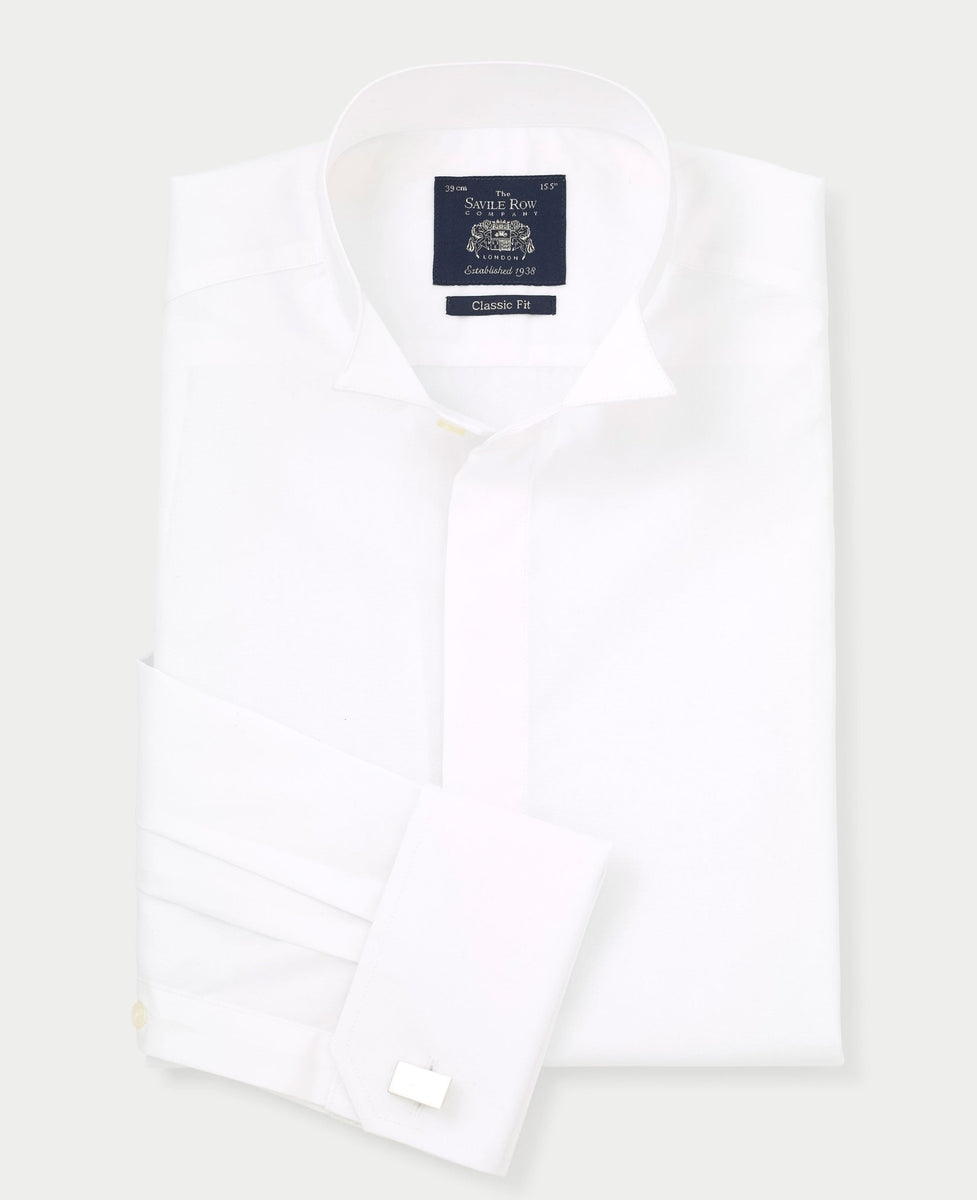 Men's White Classic Fit Wing Collar Formal Shirt With Double Cuffs ...