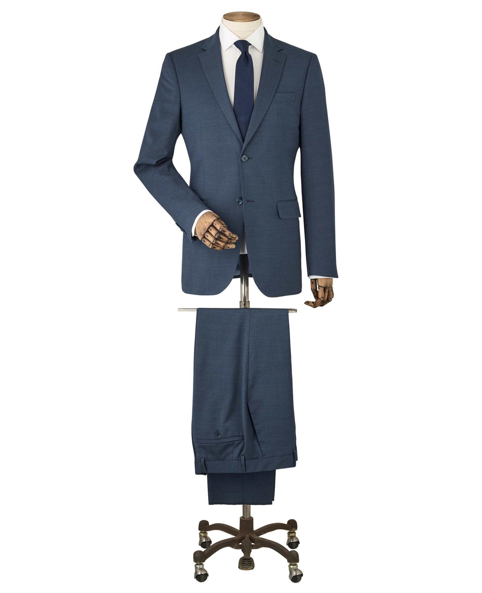 Men's Dark Blue Wool-Blend Tailored Suit - One Size | Savile Row Company
