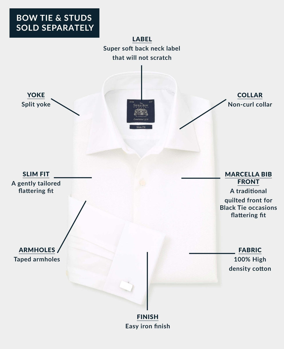 Men's White Marcella Bib Front Slim Fit Evening Formal Shirt With ...
