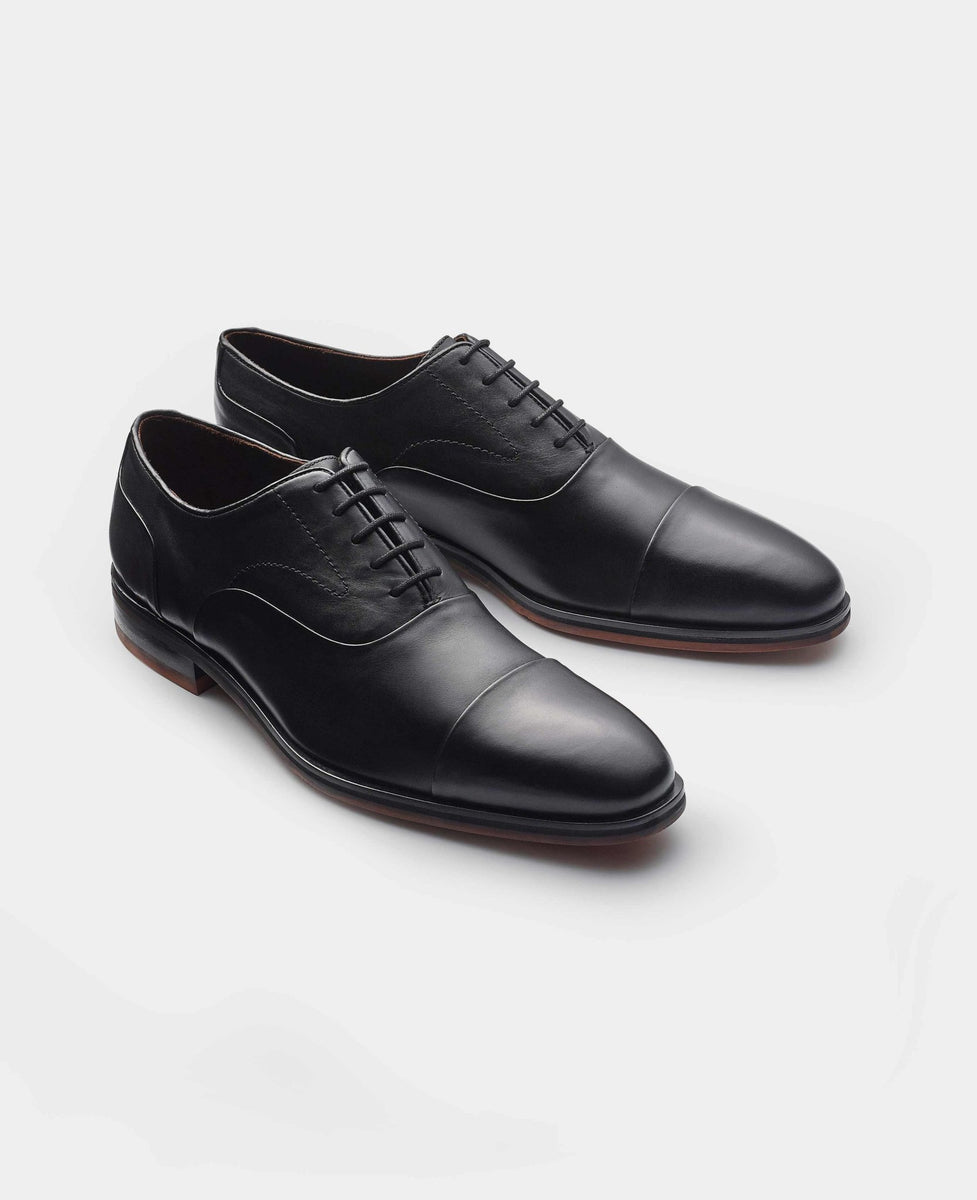 Black Leather Capped Oxford Shoes | Savile Row Company
