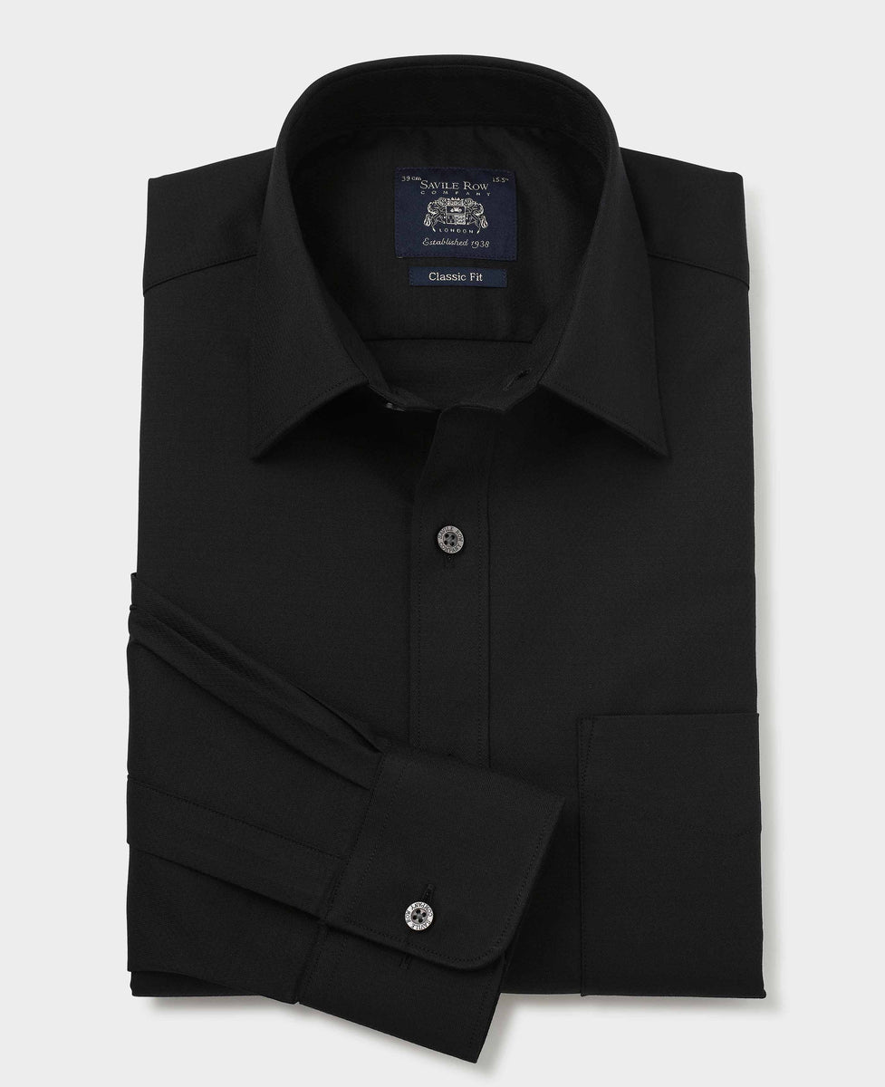 Men's Black Stretch Cotton Classic Fit Formal Shirt With Single Cuffs ...