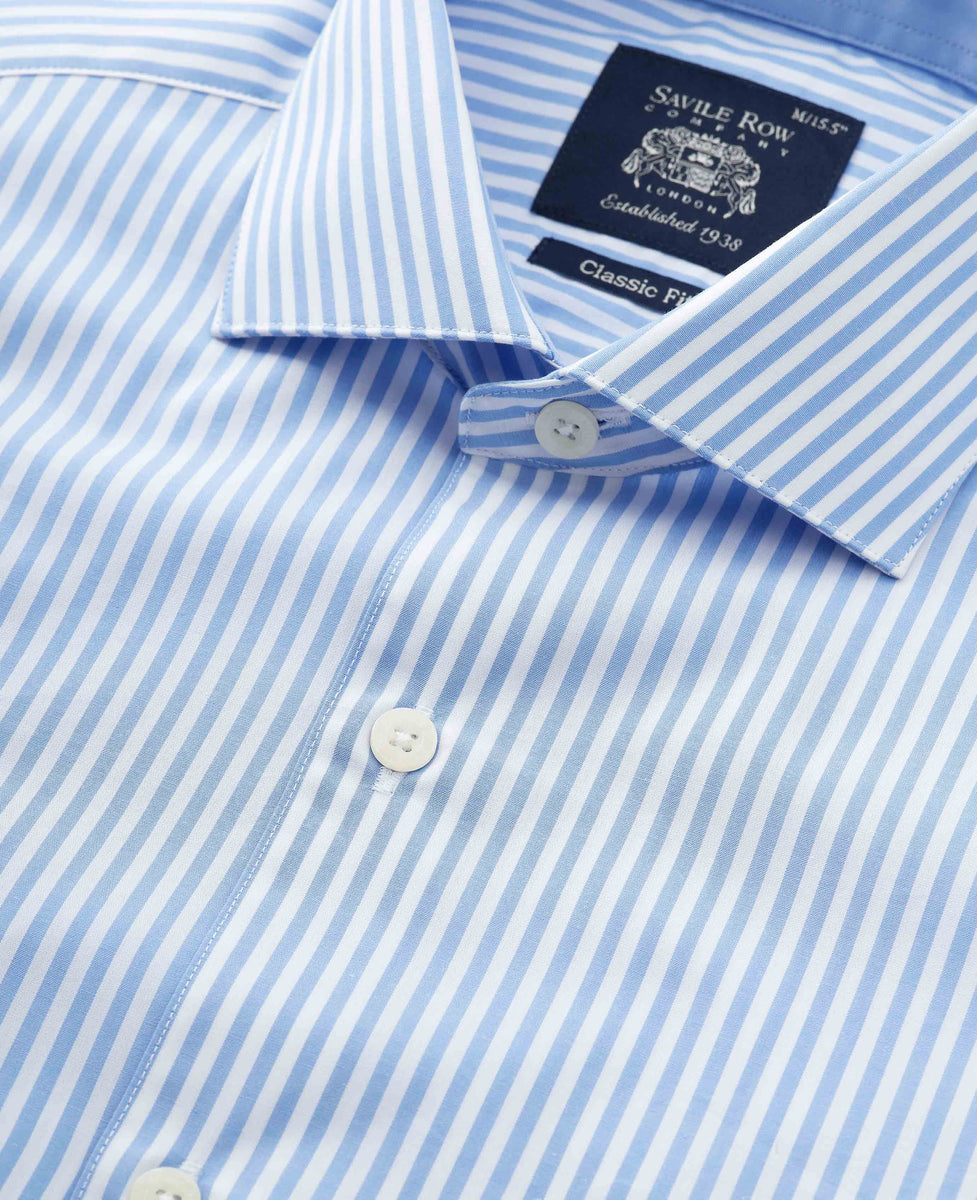 Men's Blue Cotton Bengal Stripe Classic Fit Smart-Casual Shirt With ...
