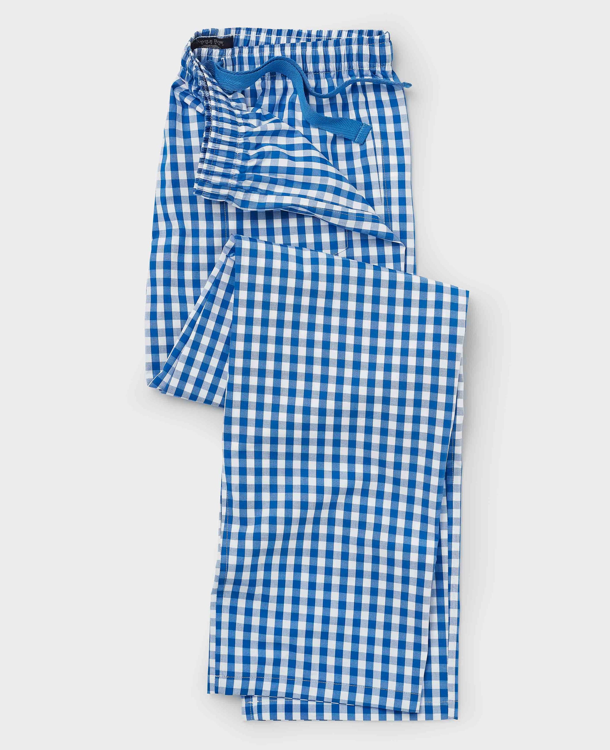 Men's Blue Cotton Gingham Check Lounge Pants | Savile Row Company
