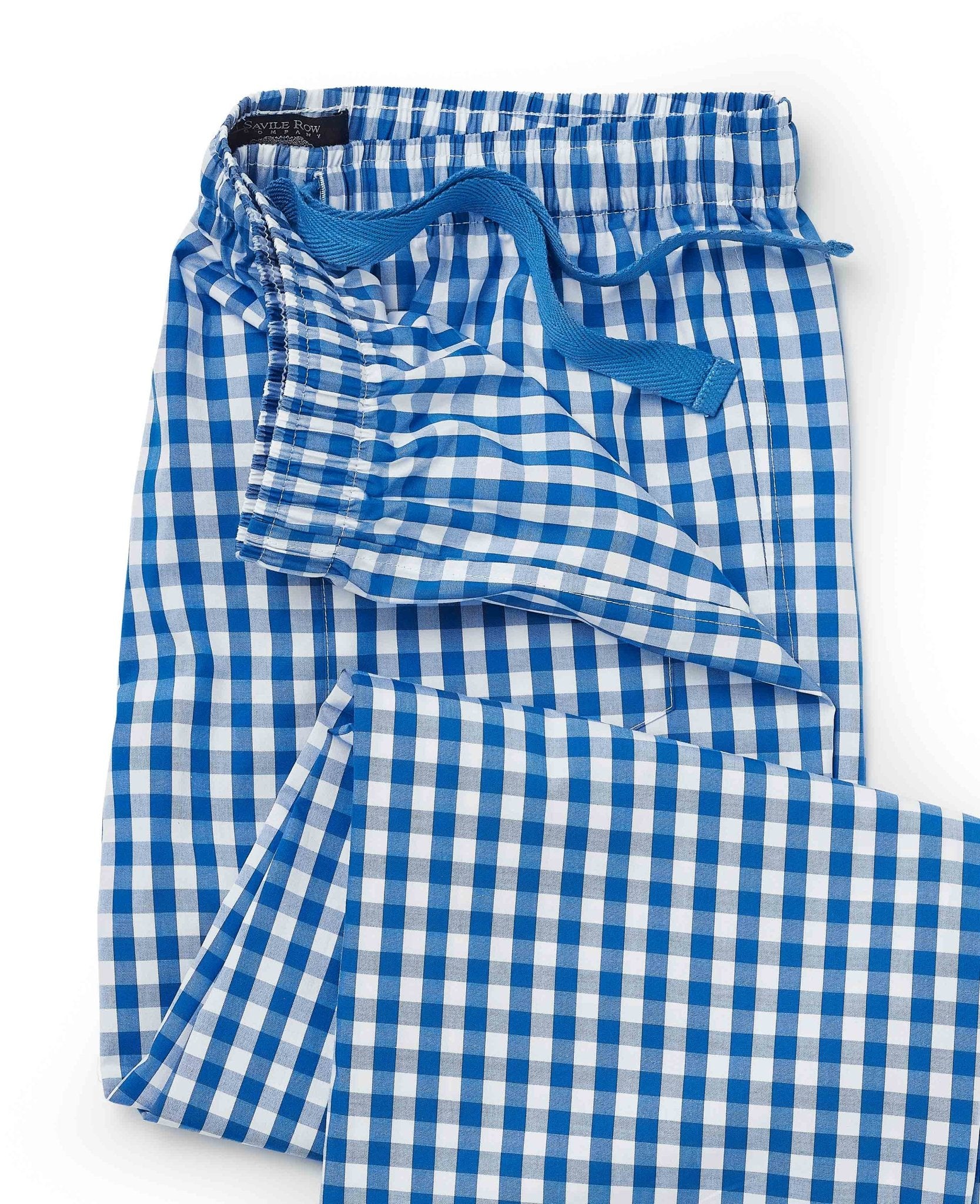 Men's Blue Cotton Gingham Check Lounge Pants | Savile Row Company