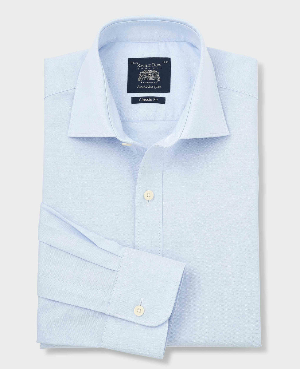 Men's Blue Pinpoint Cotton Classic Fit Formal Shirt With Single Cuffs ...