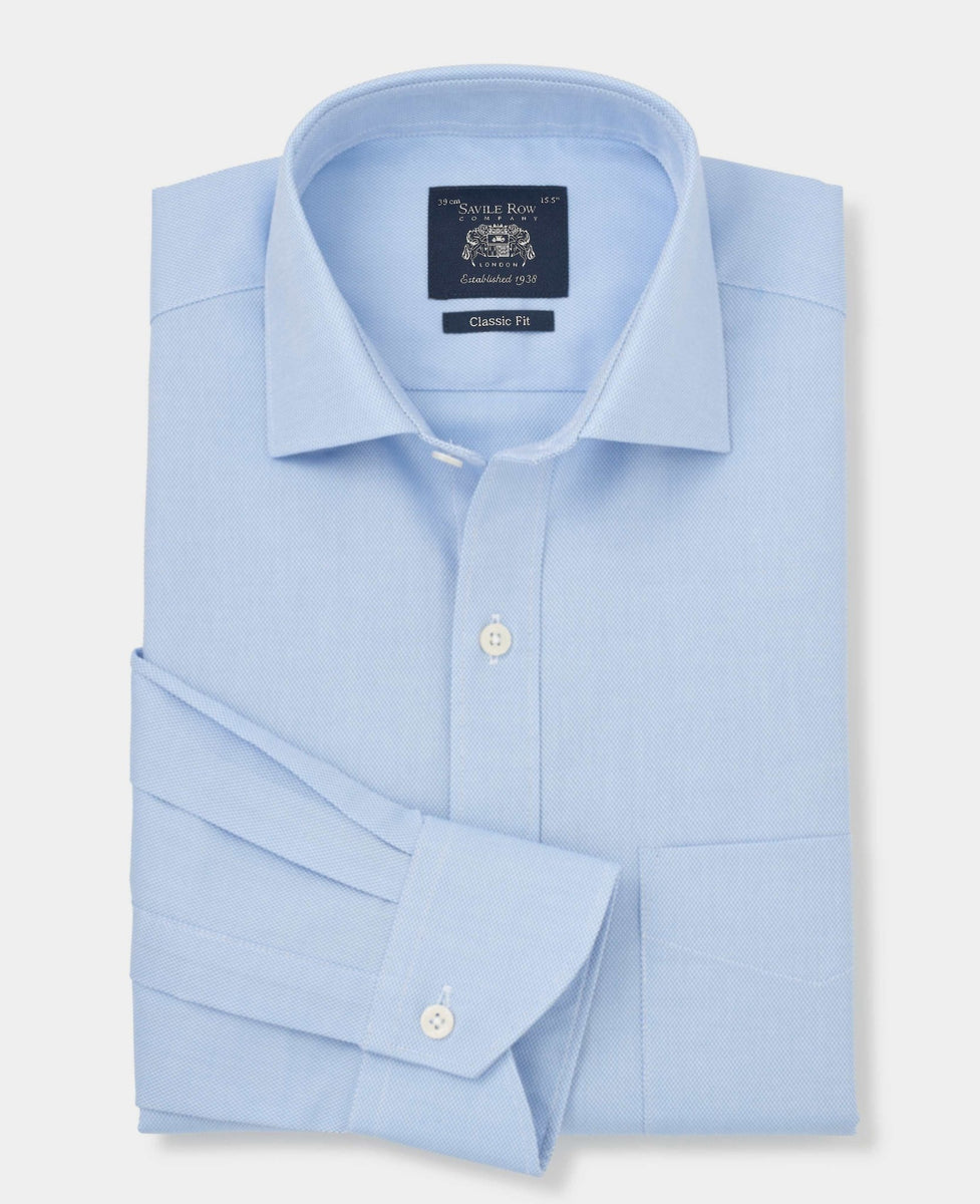 Men's Blue Textured Cotton Classic Fit Formal Shirt With Single Cuffs ...