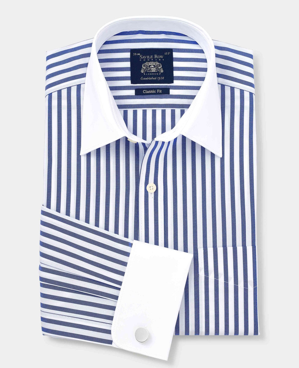 Men's Blue White Cotton Striped Classic Fit Winchester Formal Shirt ...