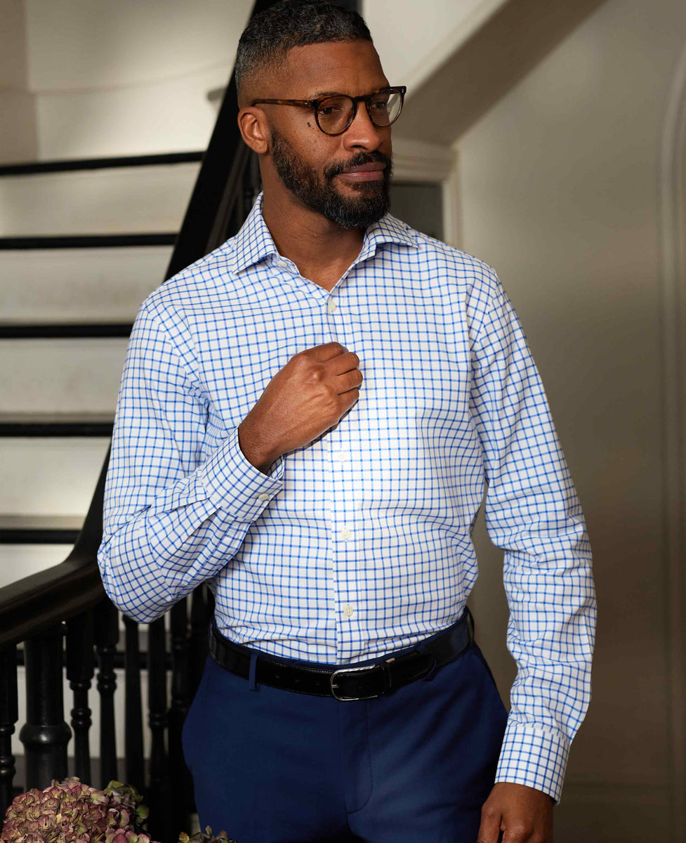 Men's Slim Fit Shirt in Blue Check | Savile Row Company
