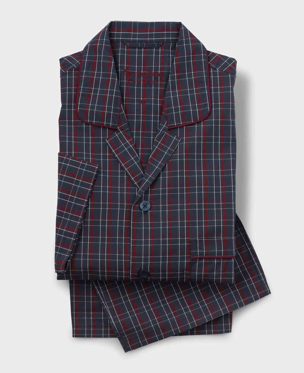 Men's Burgundy Cotton Window Check Pyjamas | Savile Row Company