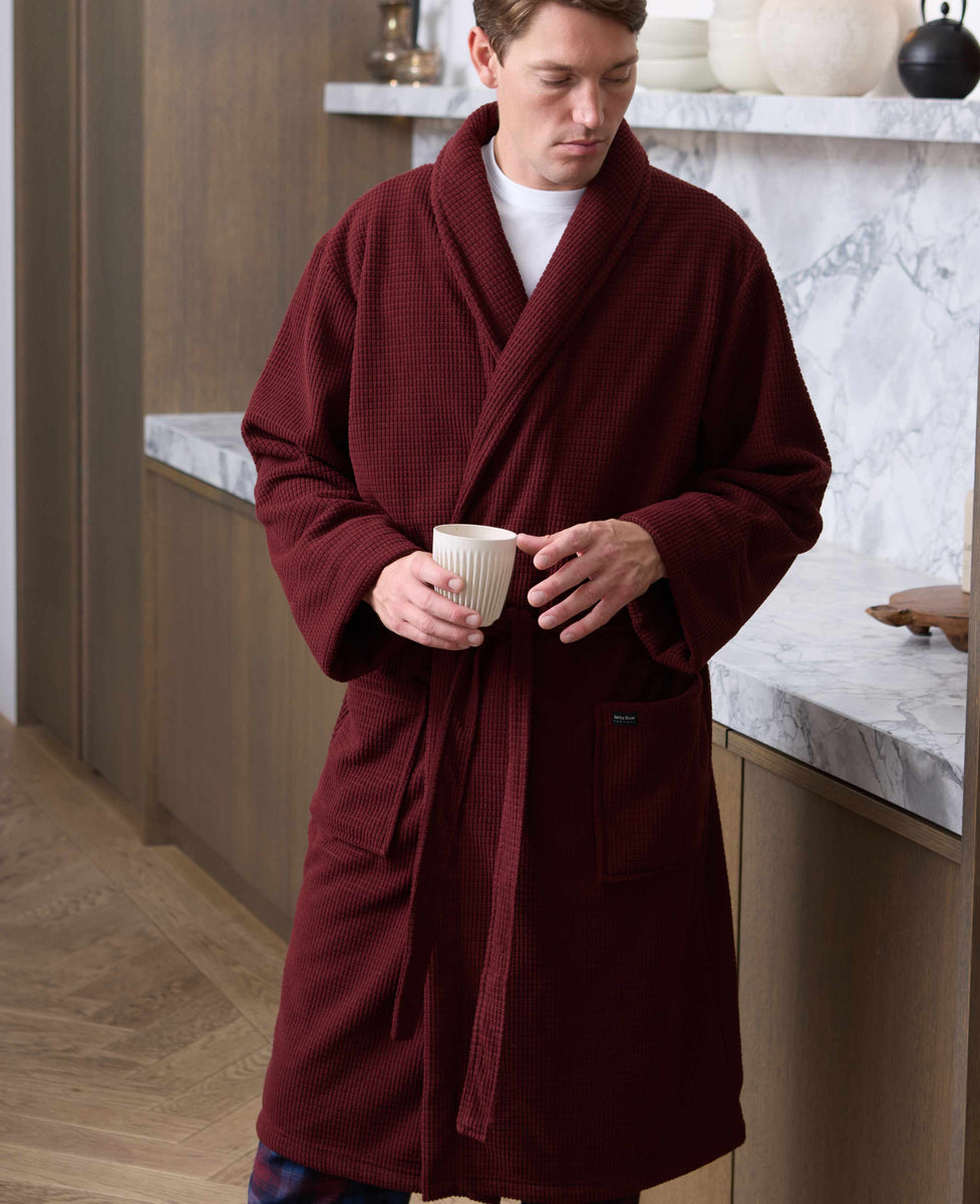 Men's Burgundy Super Soft Waffle Dressing Gown | Savile Row Company