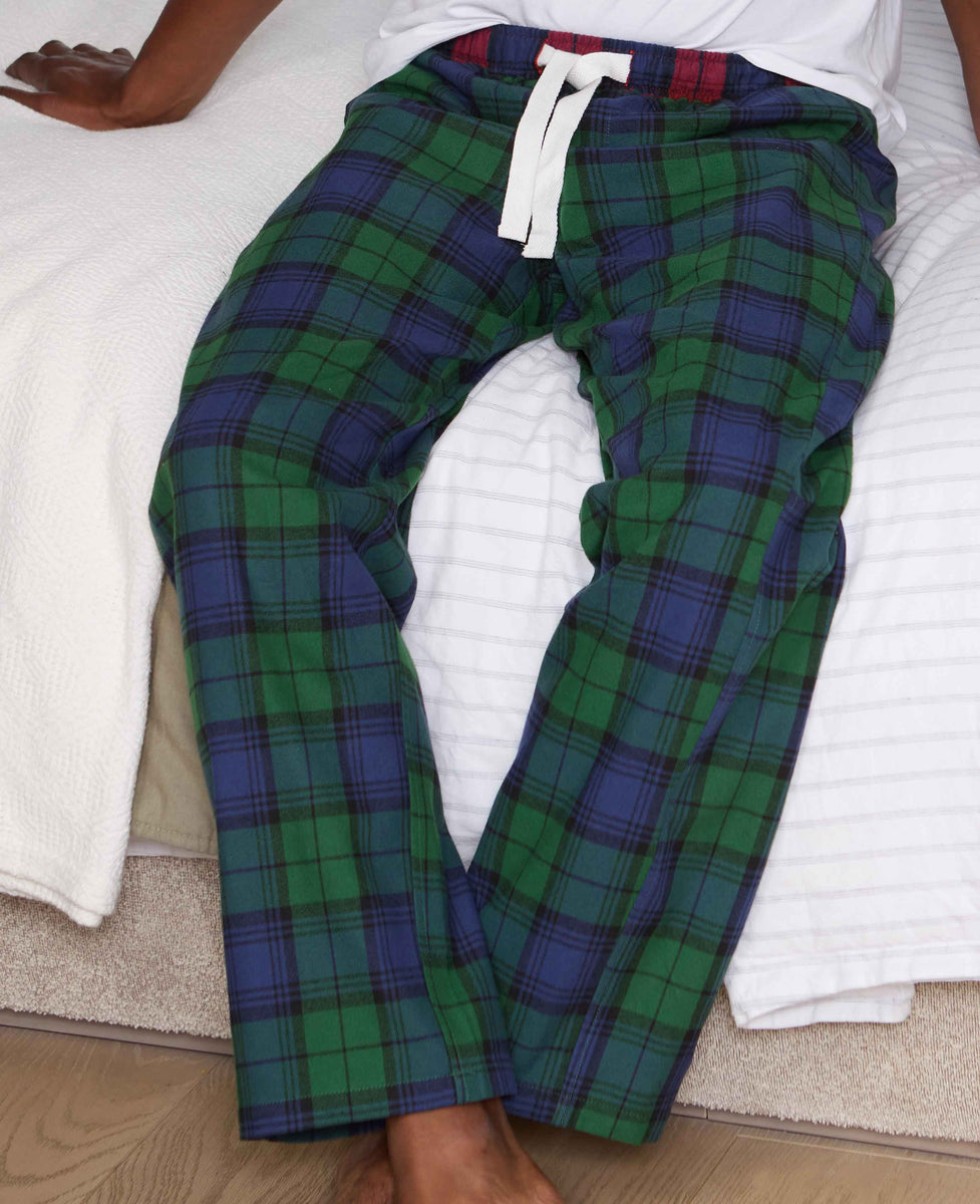 Men's Green Blue Brushed Cotton Twill Window Check Lounge Pants ...