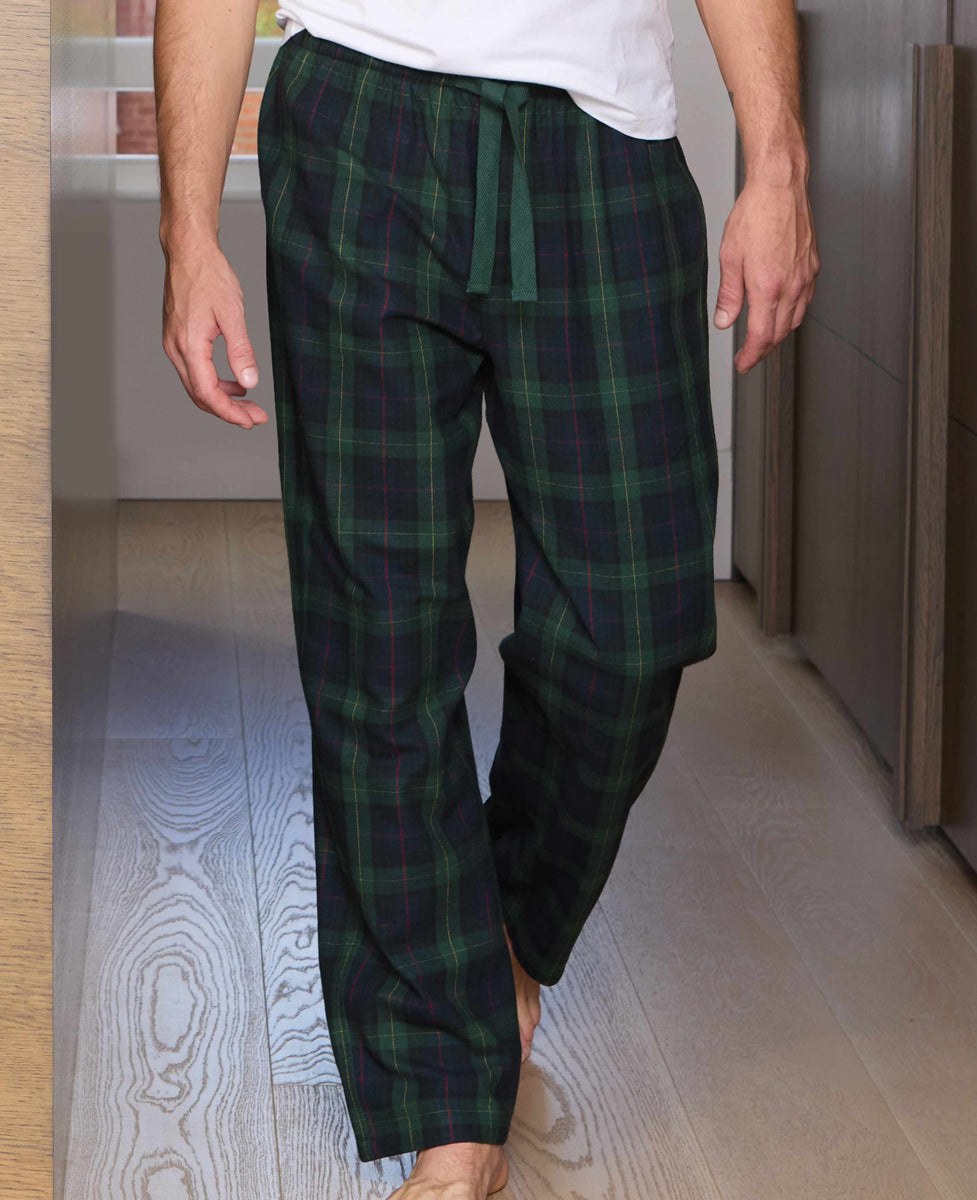 Men's Green Brushed Cotton Twill Window Check Lounge Pants | Savile Row ...