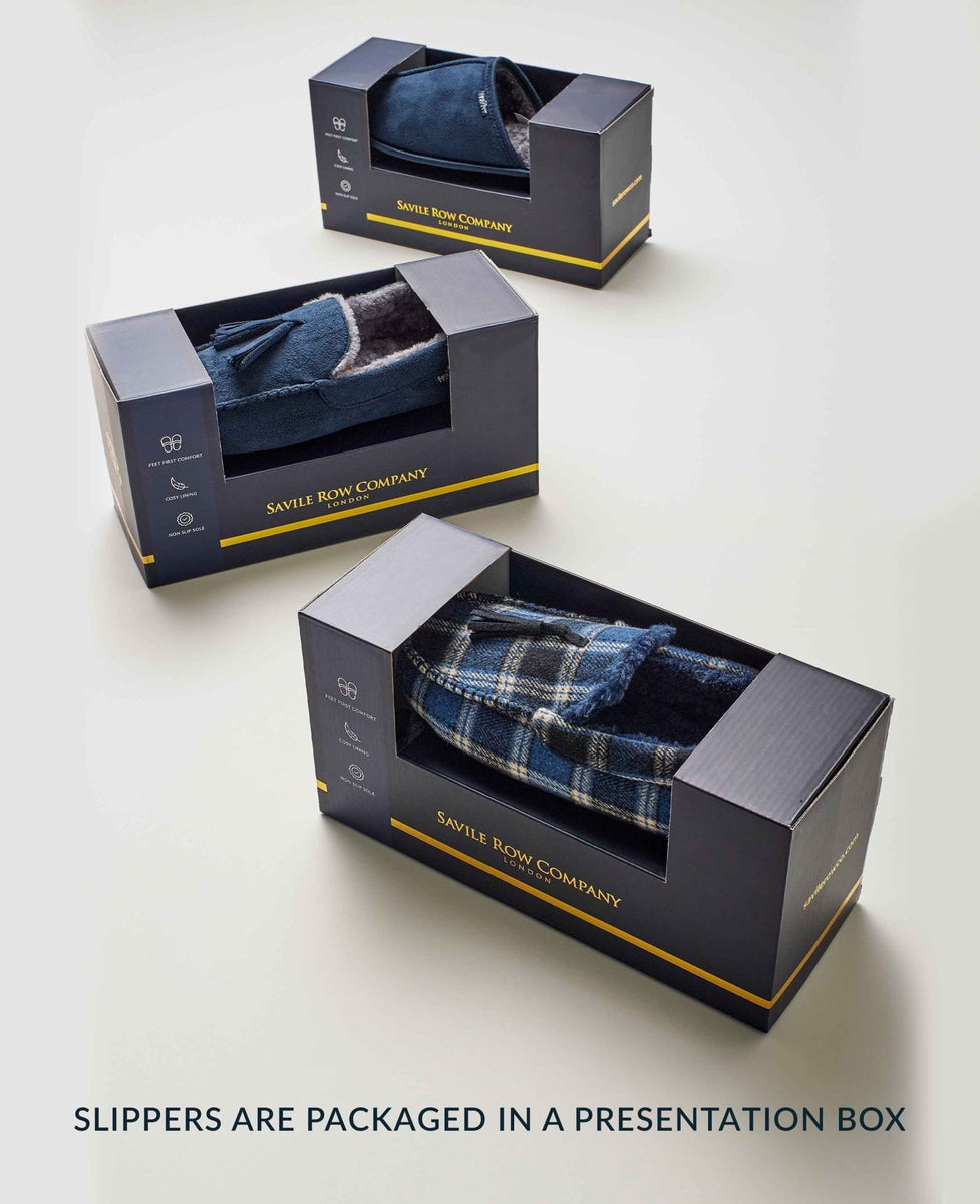 Men's Grey Black Herringbone Mule Slippers | Savile Row Company