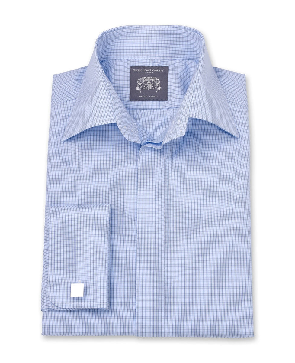 Men's Lewis blue fine check made-to-measure shirt | Savile Row Company