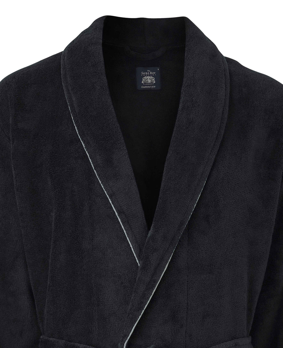 Men's Black Supersoft Dressing Gown With Grey Piping | Savile Row Company