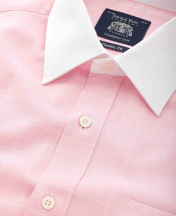 Men's Pink POW Check Winchester Classic Fit Formal Shirt With Double ...