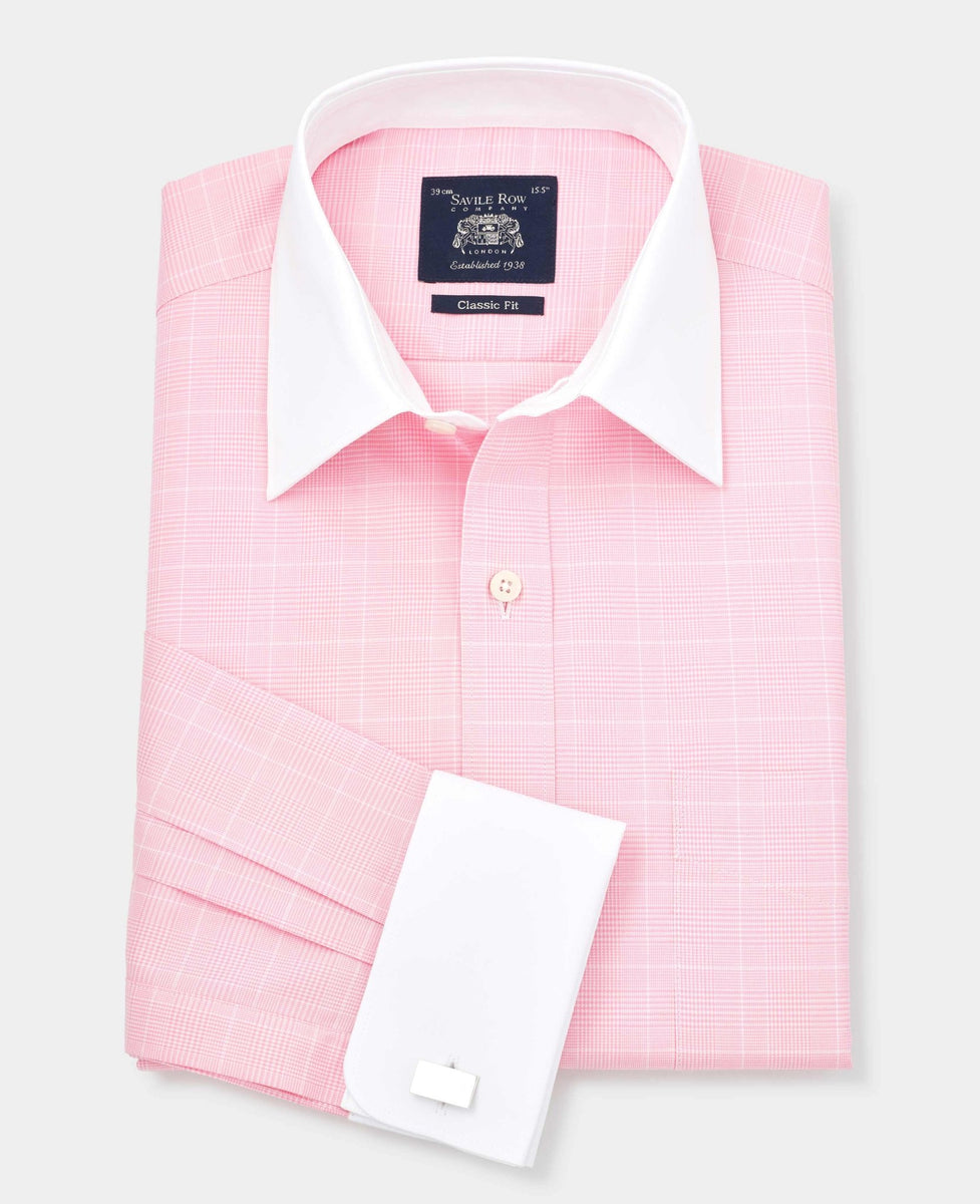 Men's Pink POW Check Winchester Classic Fit Formal Shirt With Double ...