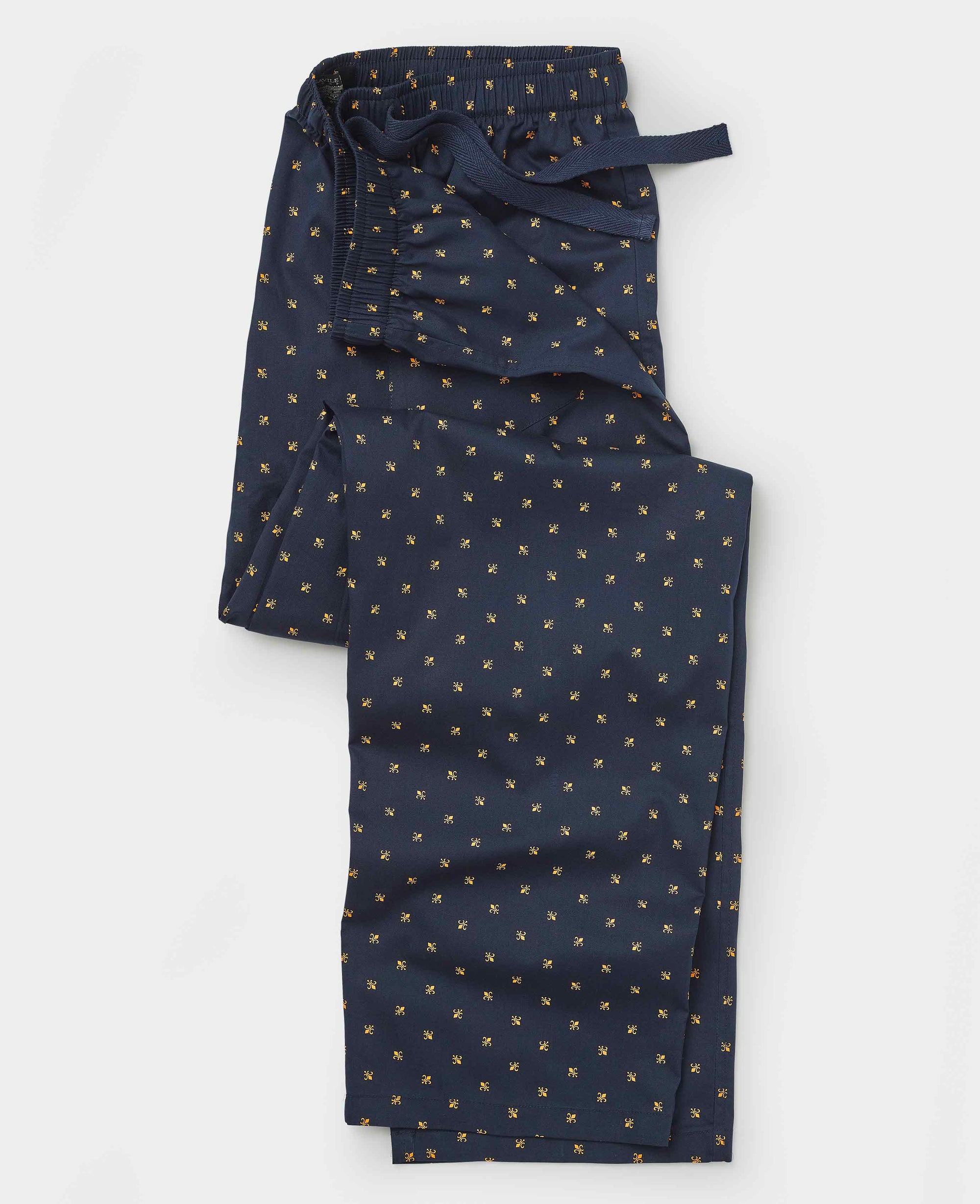 Men's Navy Cotton Fleur De Lys Lounge Pants | Savile Row Company