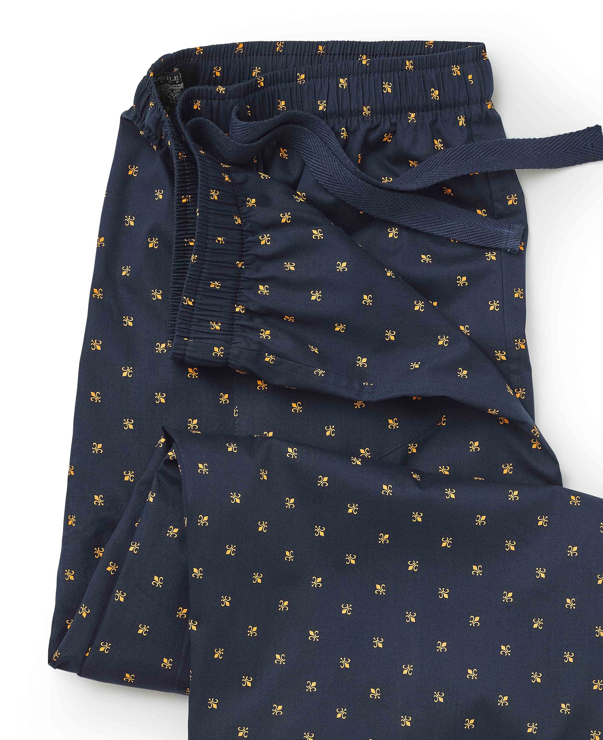 Men's Navy Cotton Fleur De Lys Lounge Pants | Savile Row Company