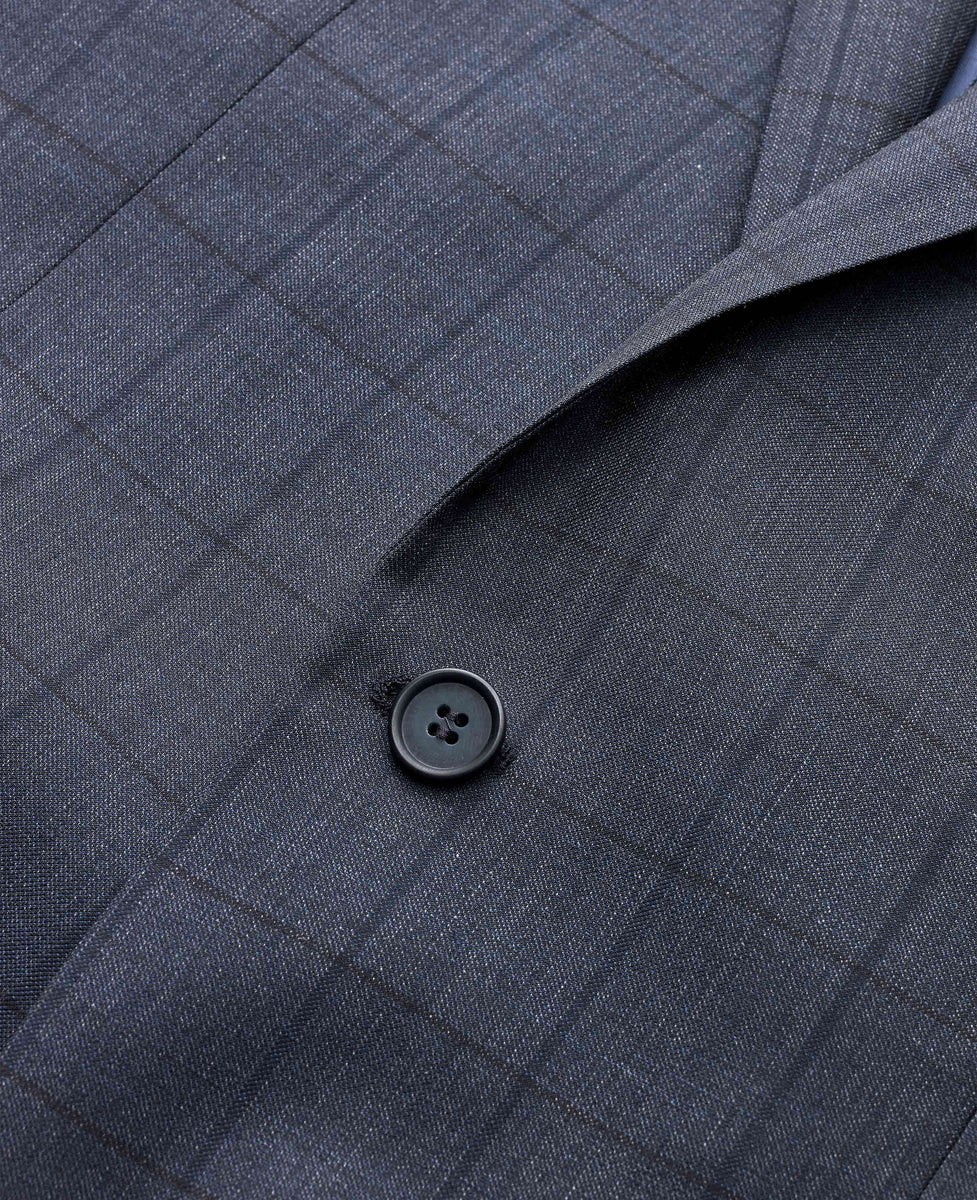 Men's Navy Muted Check Wool-Blend Suit Jacket | Savile Row Company