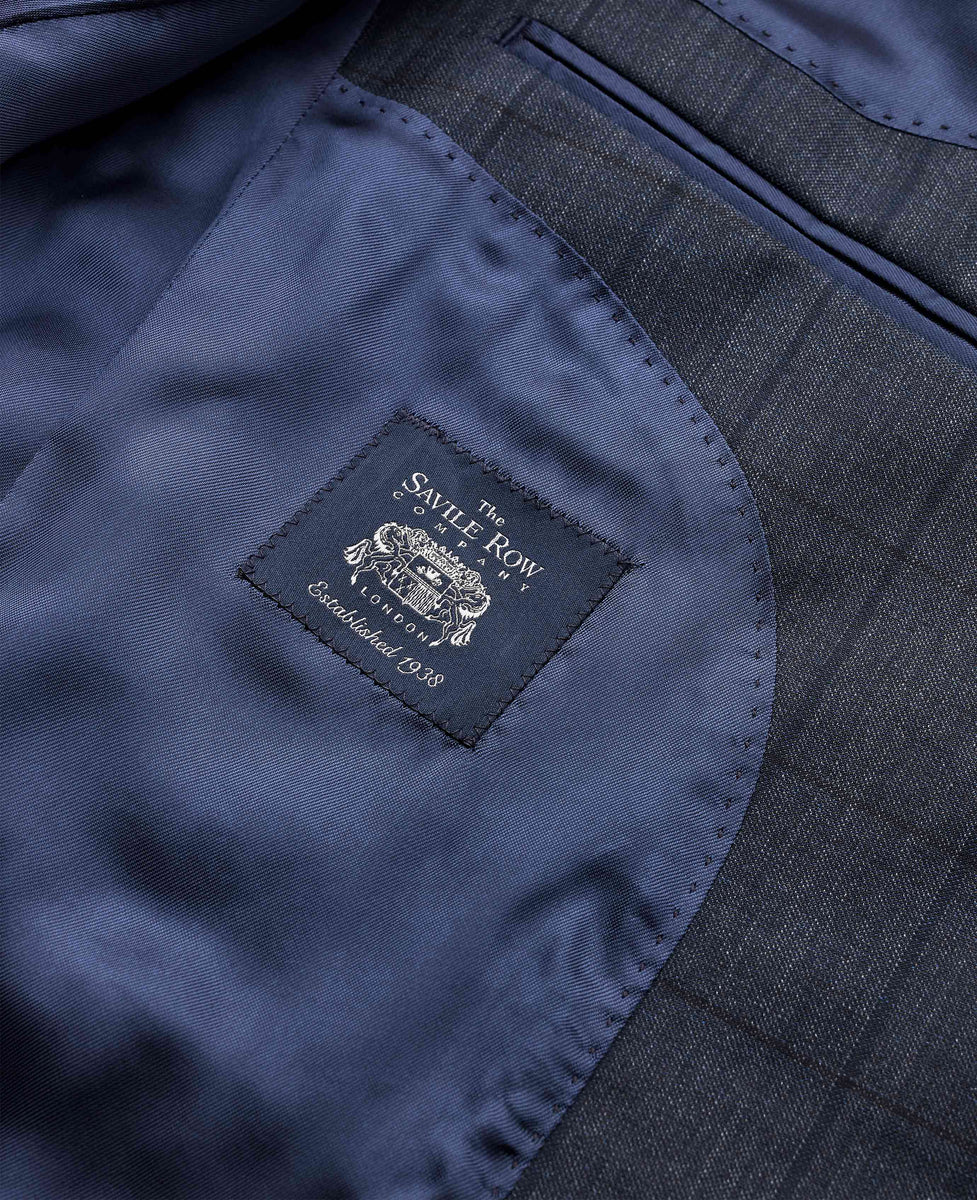 Men's Navy Muted Check Wool-Blend Suit Jacket | Savile Row Company