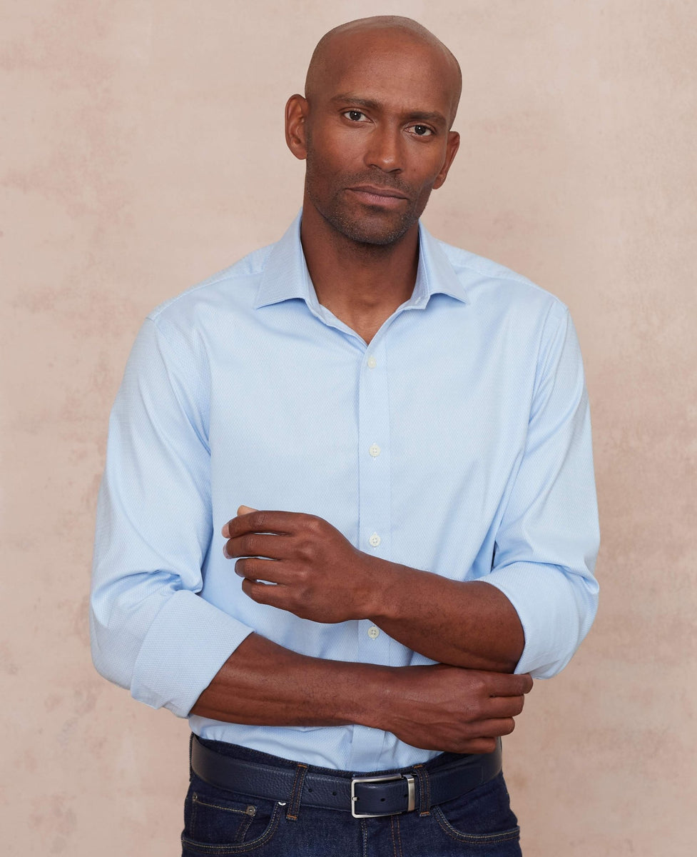 Men's Pale Blue Stretch Cotton Slim Fit Formal Shirt With Single Cuffs ...