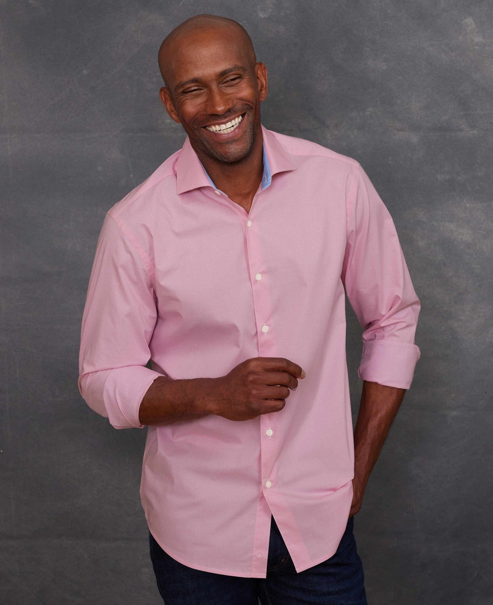 Men's Pink Cotton Micro Dobby Slim Fit Smart-Casual Shirt With Single ...