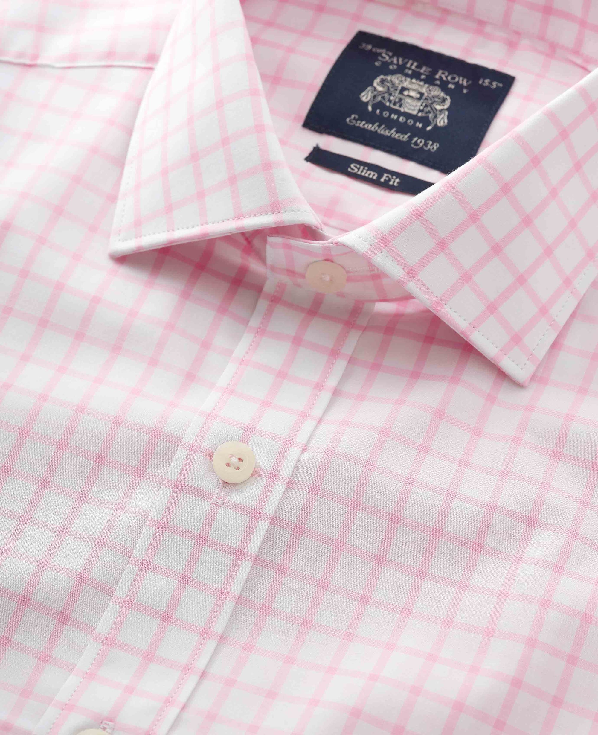 Men's Slim Fit Double Cuff Shirt in Pink White Check – Savile Row Company Men's Slim Fit Double Cuff Shirt in Pink White Check – Savile Row Company