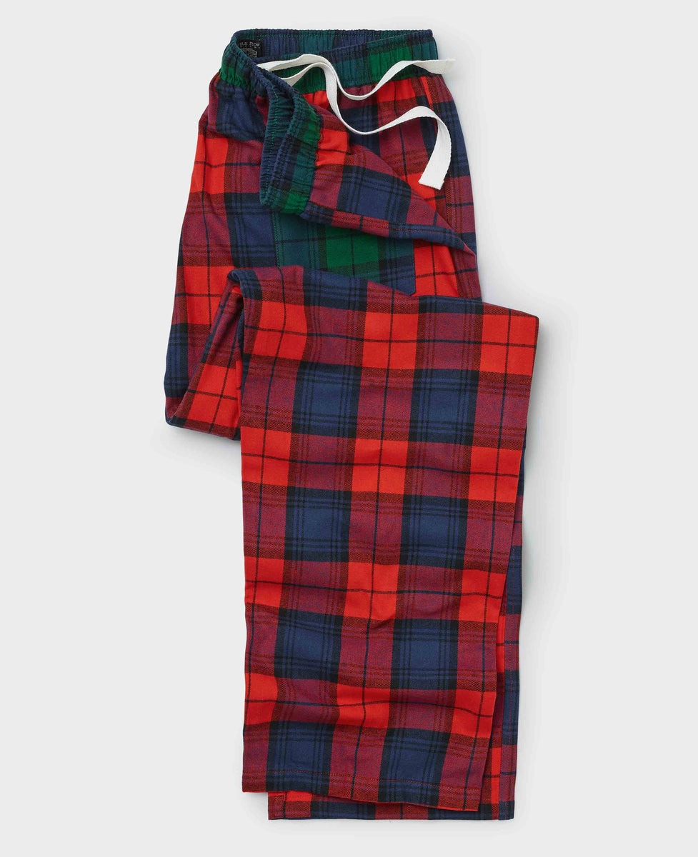 Men's Red Multi Brushed Cotton Twill Window Check Lounge Pants | Savile ...