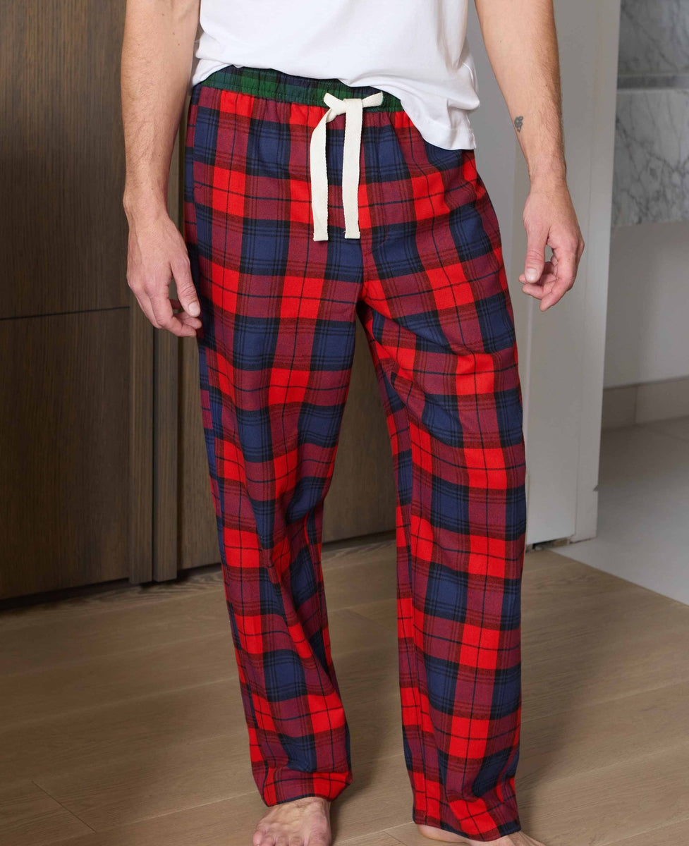 Men's Red Multi Brushed Cotton Twill Window Check Lounge Pants | Savile ...