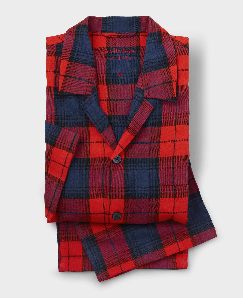 Men's Red Multi Brushed Cotton Twill Window Check Pyjamas | Savile Row ...