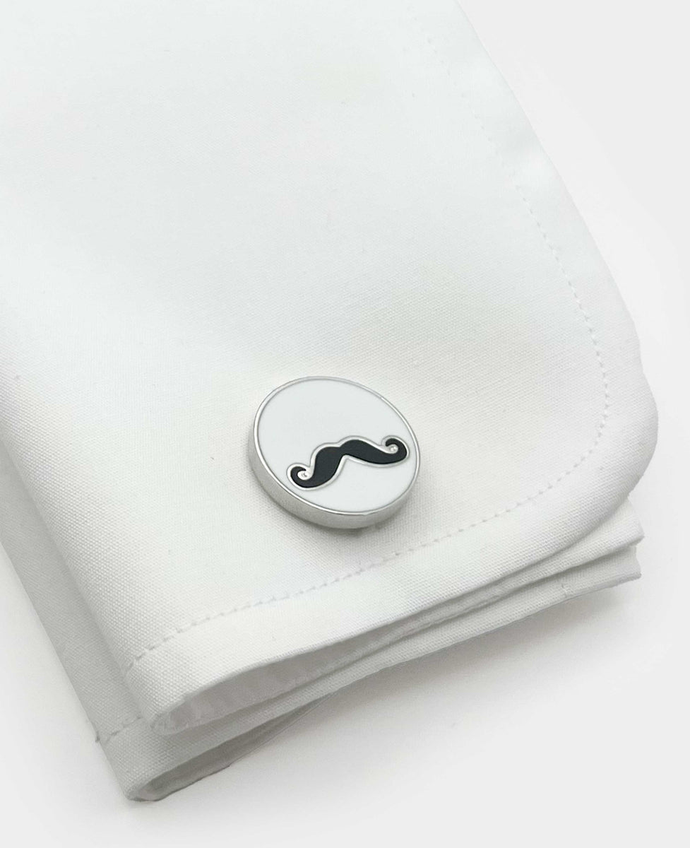 Men's Silver Tone Rhodium Plated Moustache Cufflinks | Savile Row Company