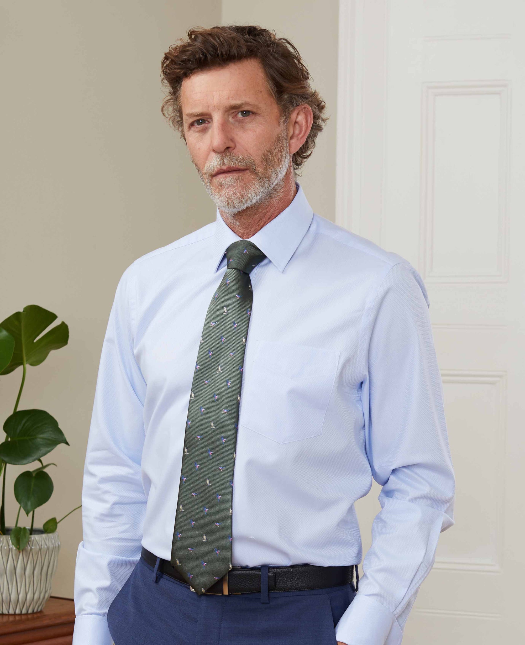 Mens Sky Blue Dobby Classic Fit Formal Shirt With Double Cuffs