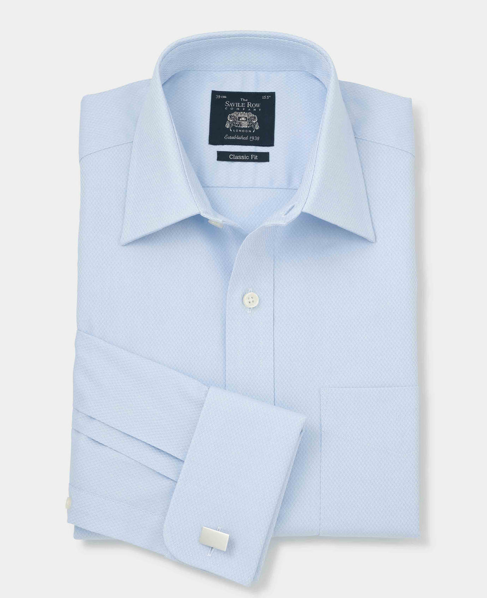 Mens Sky Blue Dobby Classic Fit Formal Shirt With Double Cuffs