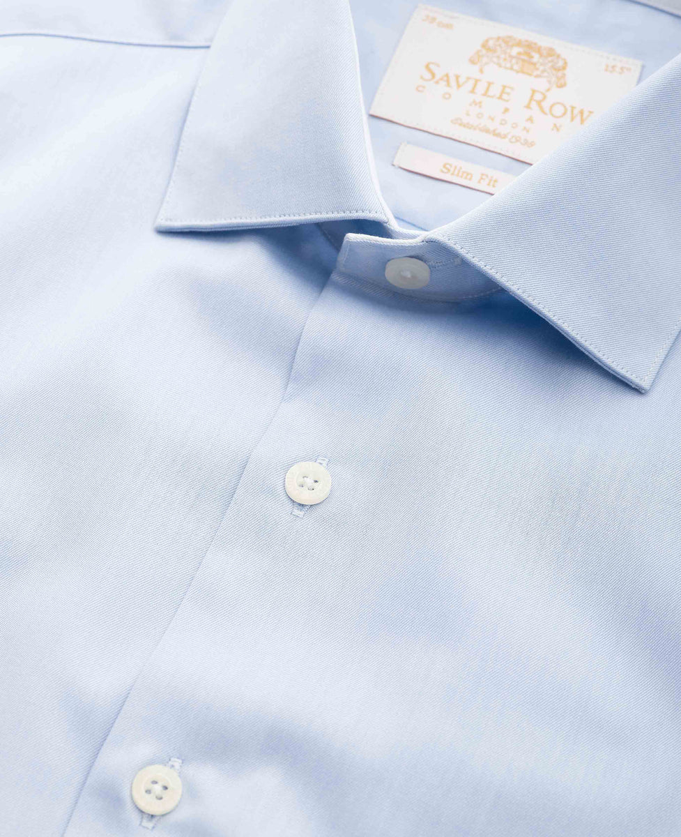 Men's Sky Blue Two-Ply Cotton Slim Fit Formal Shirt With Single Cuffs ...