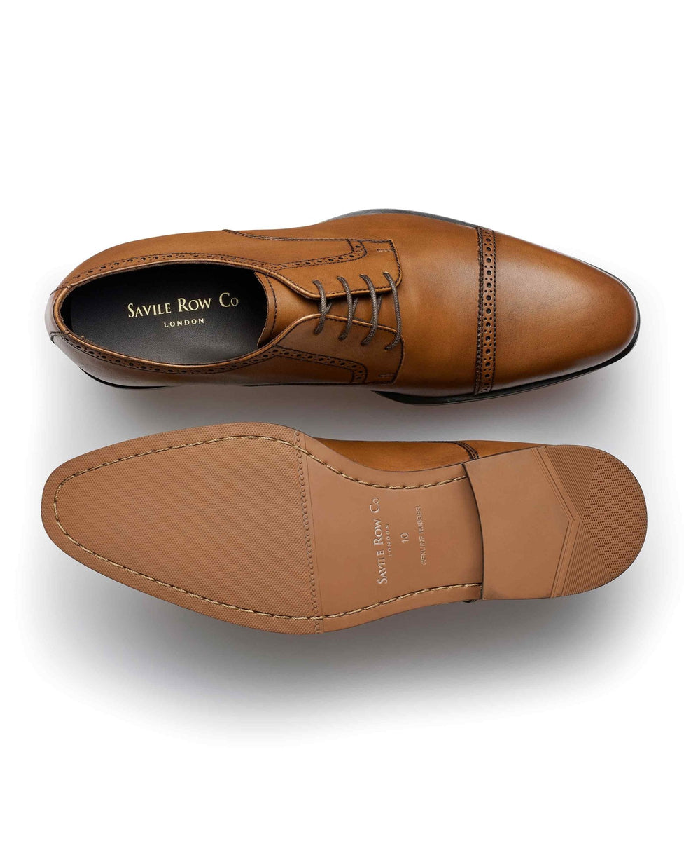 Tan Leather Capped Derby Shoes | Savile Row Company