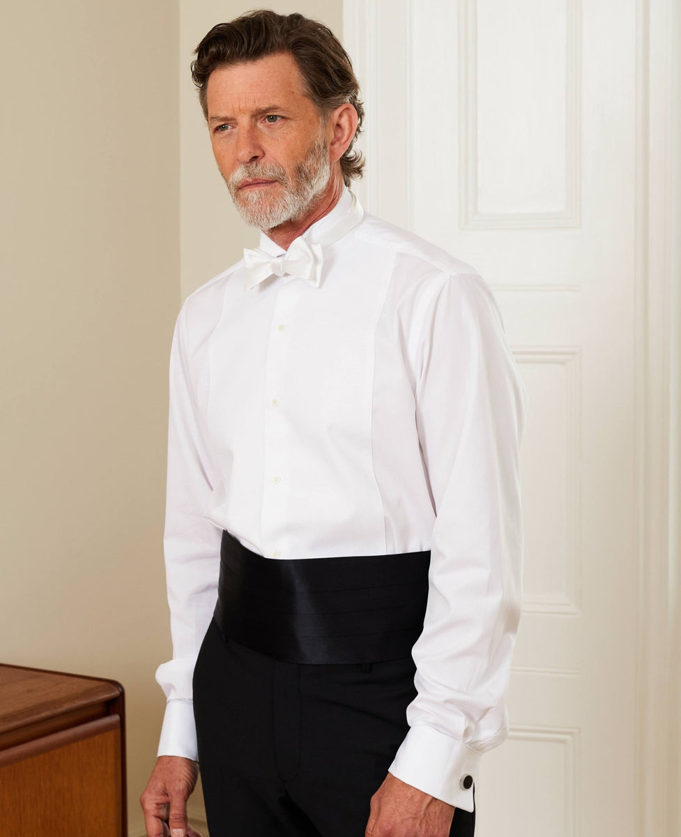 Men's White Cotton Marcella Wing Collar Classic Fit Dress Shirt With ...