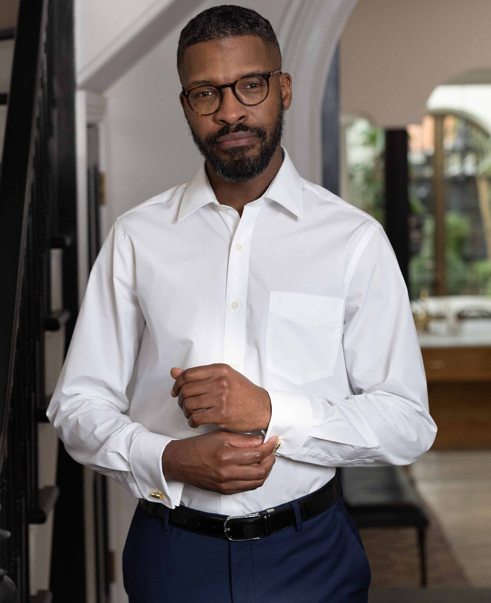 Men's White Cotton Classic Dress Shirt -Single / Double Cuff | Savile ...